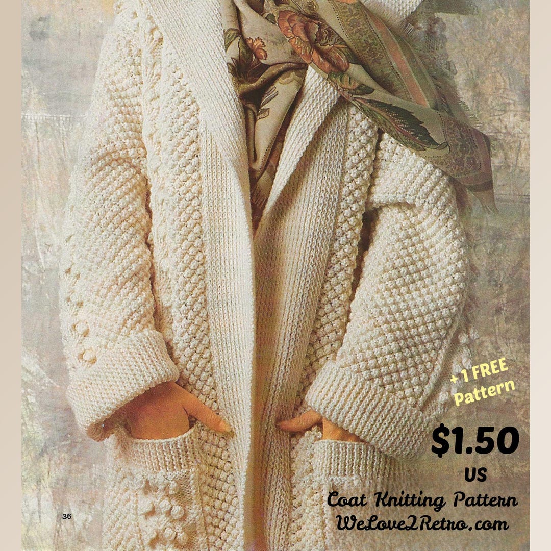 239 Women's Aran Coat Knitting Pattern + FREE PATTERN, Knit Coat ...