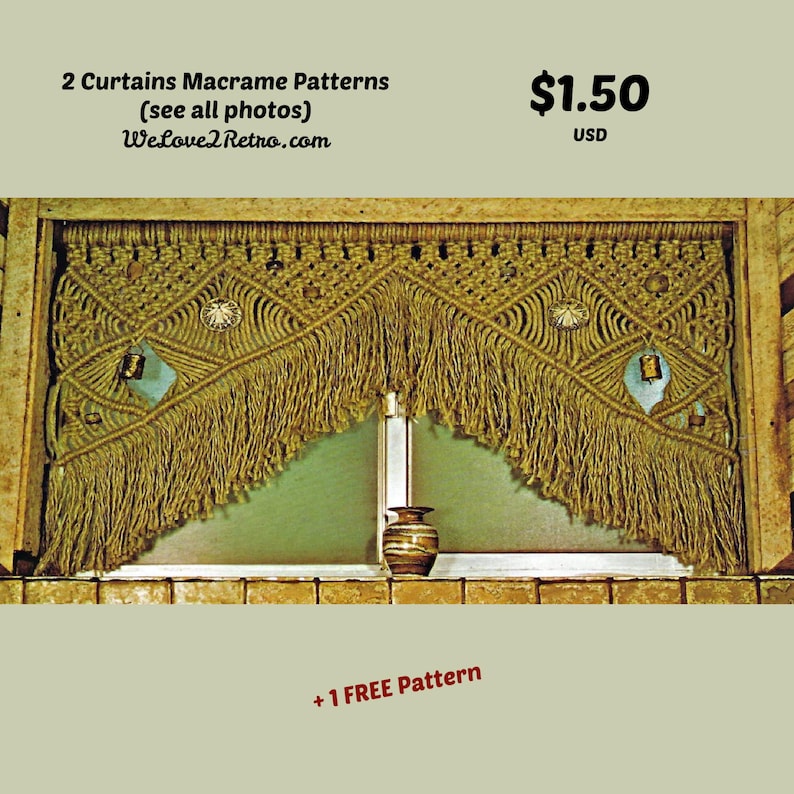 306 Valance Macrame Patterns +1 FREE PATTERN, DIY Macrame Curtains ...