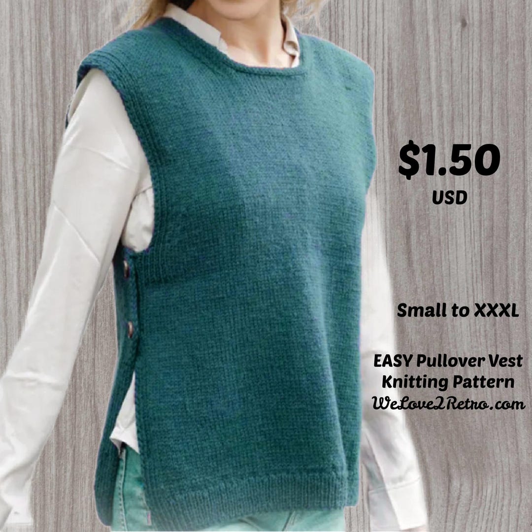 805 EASY Pullover Vest Knitting Pattern FREE Knitting PATTERN, Vintage Knit Vest, Knit Vest ...