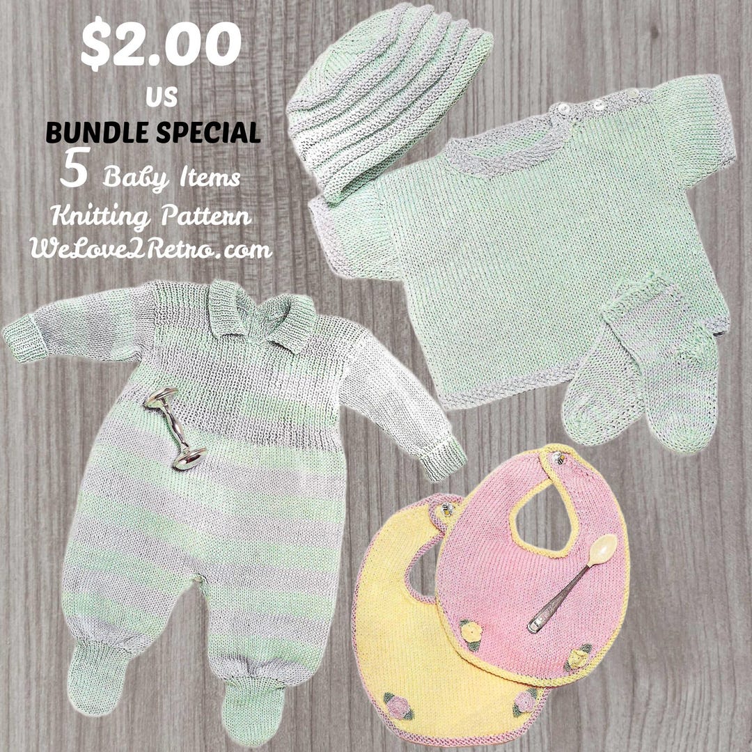 B111- 5 Patterns: Snuggly Baby Clothes Knitting Patterns, Knit Baby ...