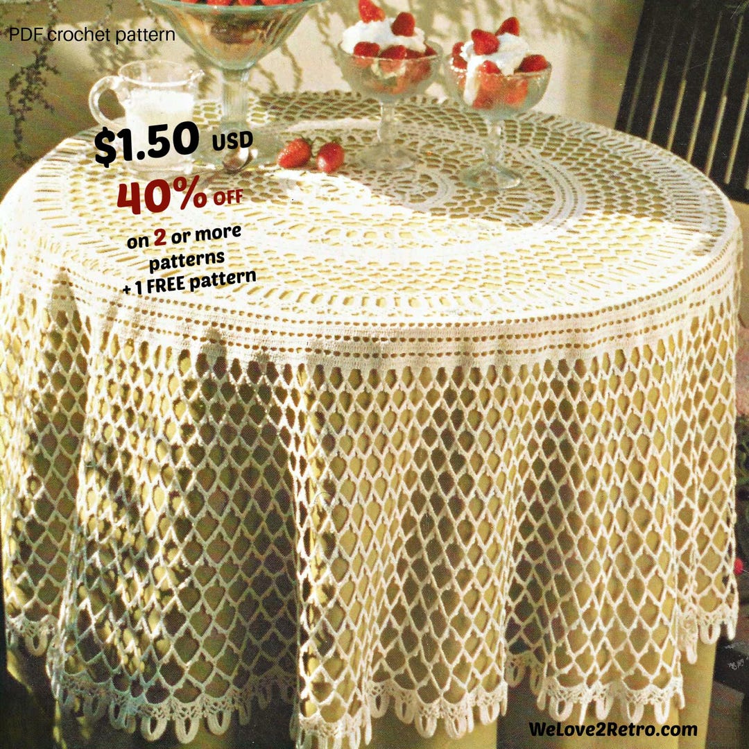 Vintage Crochet Tablecloth Pattern PDF: Round Doily, Lacy Table Topper ...