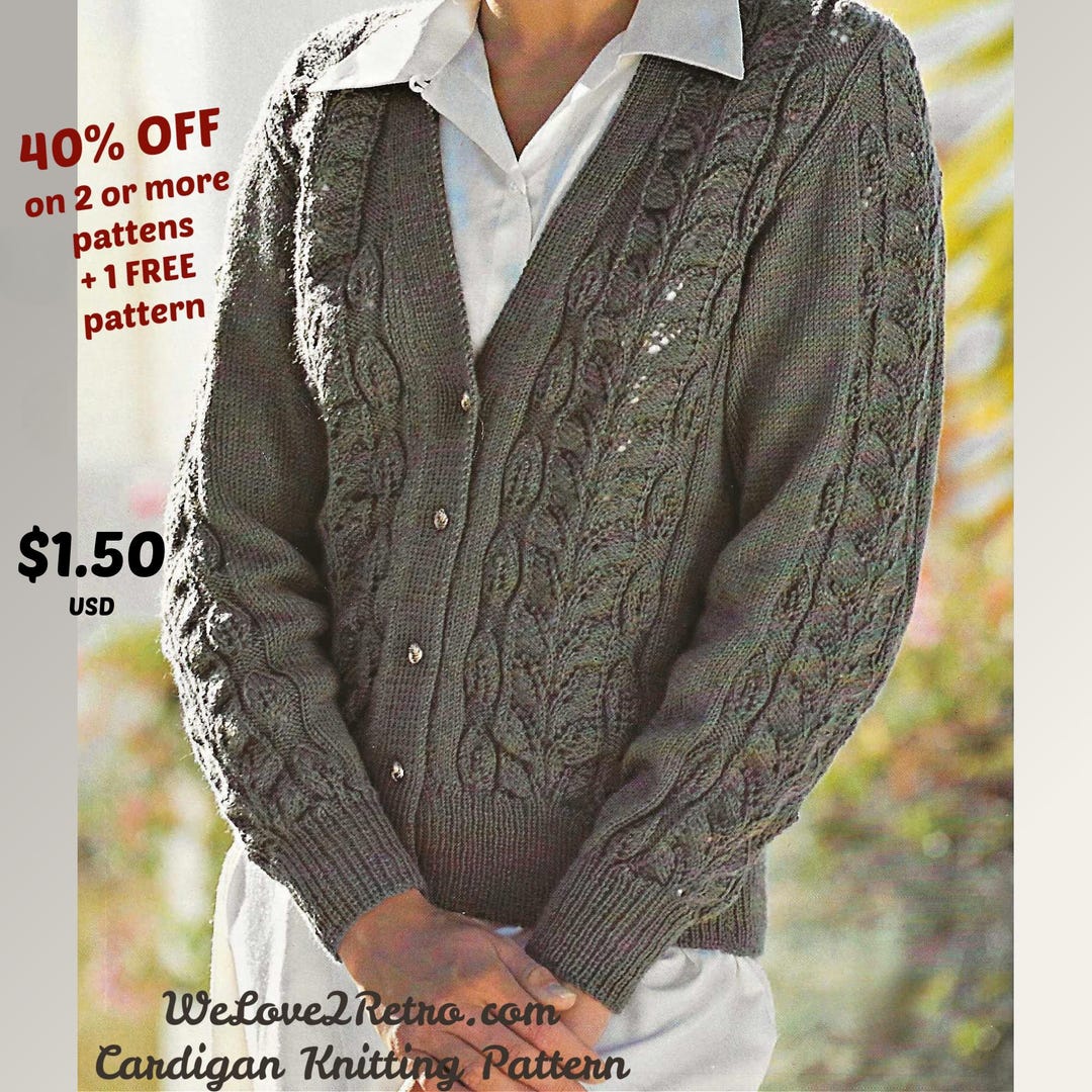 353 Cardigan Knitting Pattern, Cable Knit Cardigan Pattern, Handmade ...