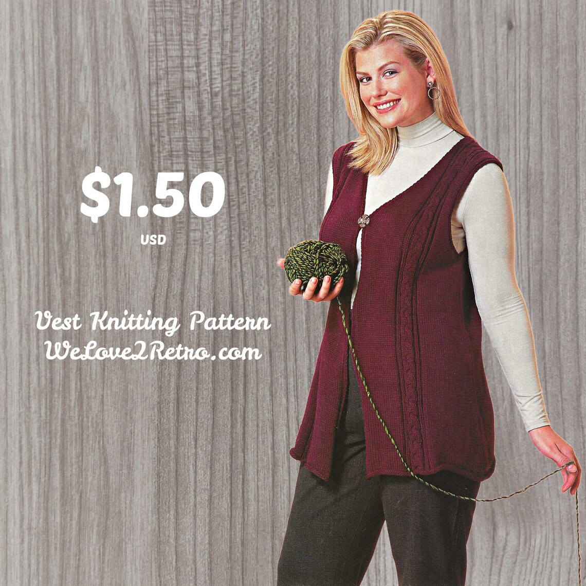 557 Long Vest Knitting Pattern Size L to 3X, 1 FREE PATTERN, Vintage Knit Vests, Boho Knit Vests ...