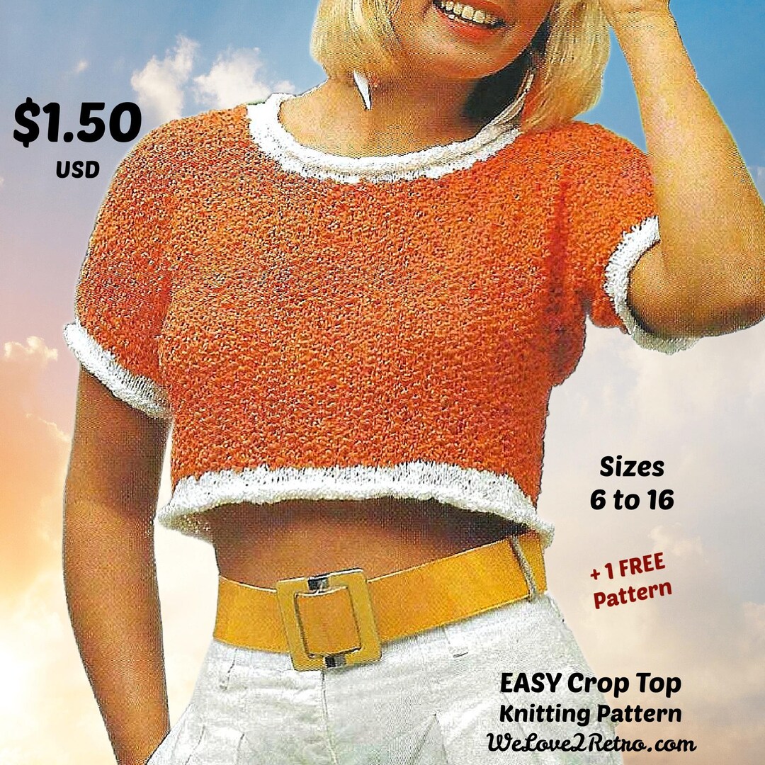834 EASY Crop Top Knitting Pattern +1 FREE Knitting PATTERN, Knit ...