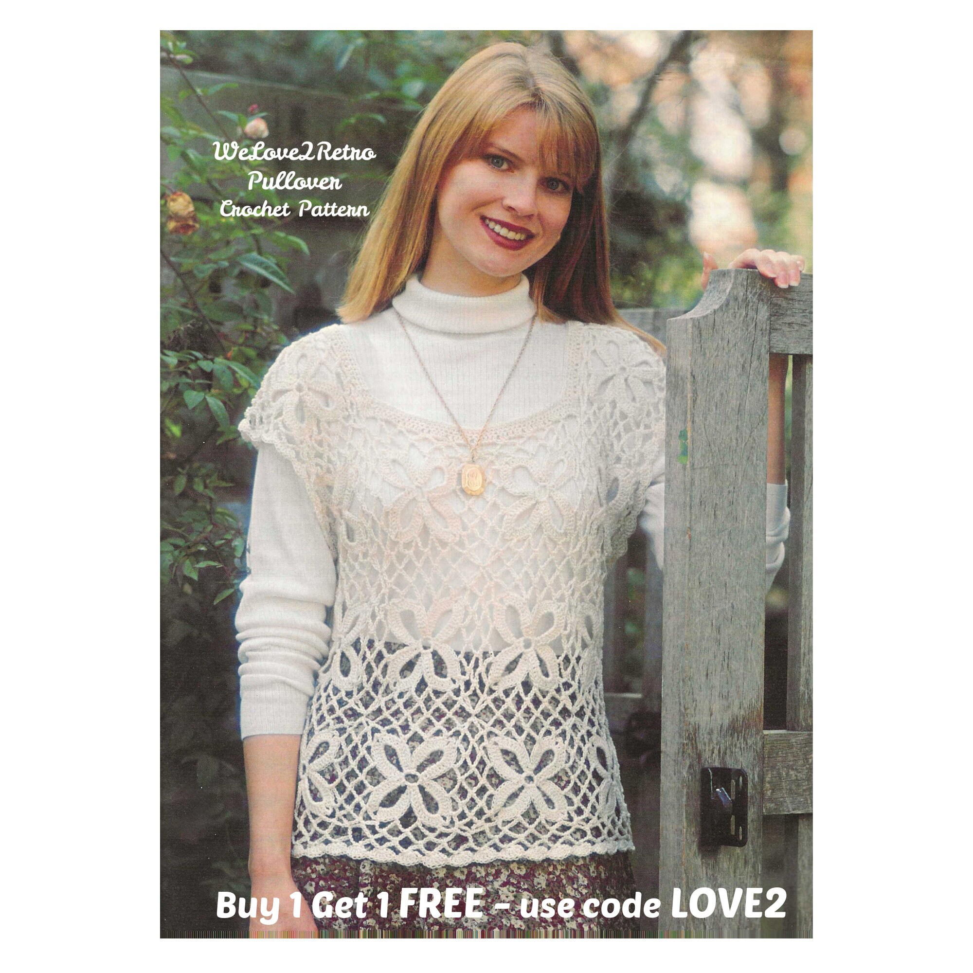 283 Womans Lacy Pullover Crochet Pattern. Retro Sweater Crochet Pattern, Lacy Pullover to ...