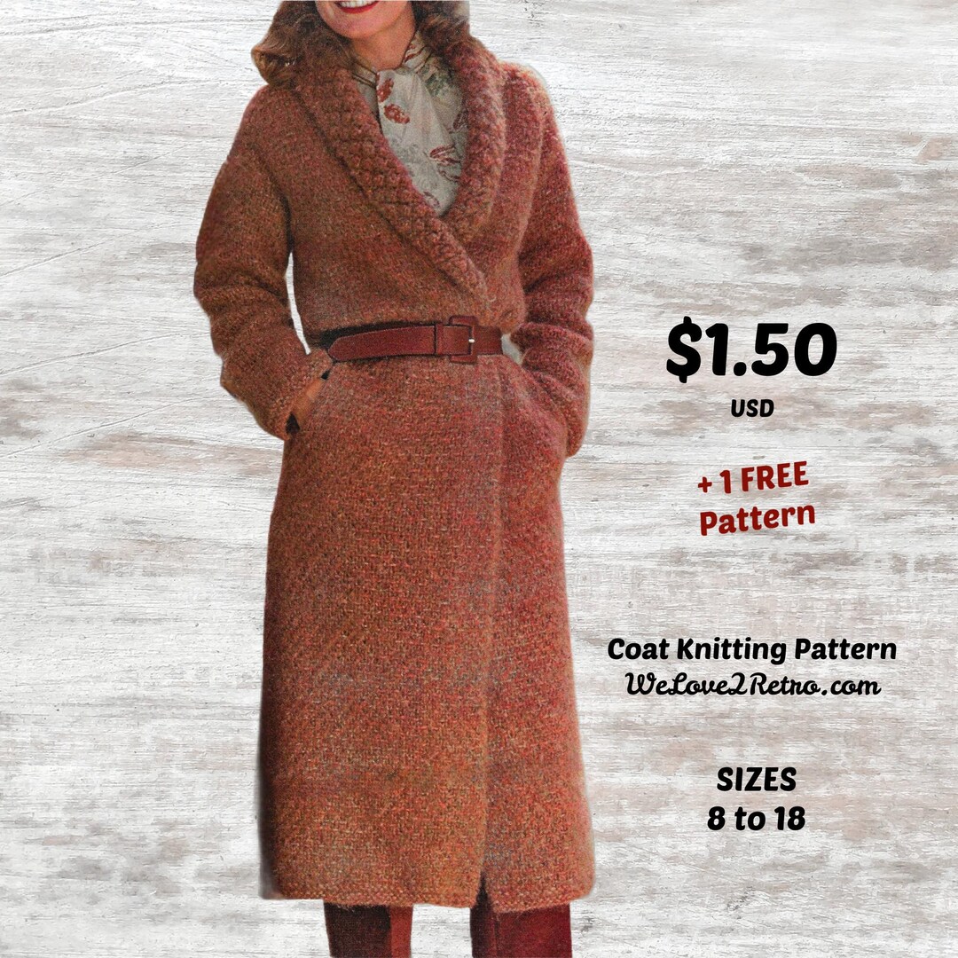 760 Women’s Long Coat Knitting Pattern +1 FREE PATTERN, Handmade Knit ...