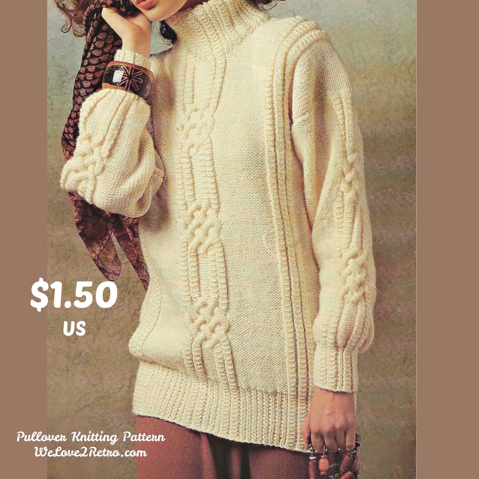 302 Aran Sweater Knitting Pattern + 1 FREE KNITTING PATTERN, Knit Aran ...