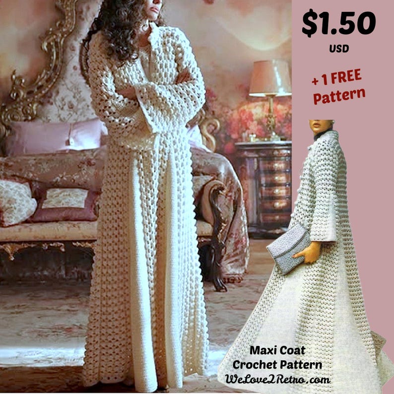 899 Glamorous Maxi Coat Crochet Pattern, Crochet Coat, Crochet Long ...