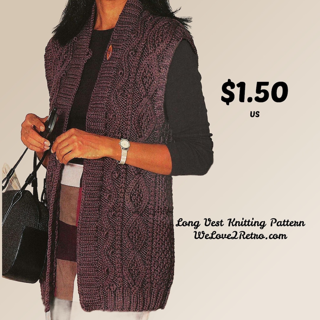 500 Vest Long Knitting Pattern 1 FREE PATTERN, Chunky Knit Vests ...
