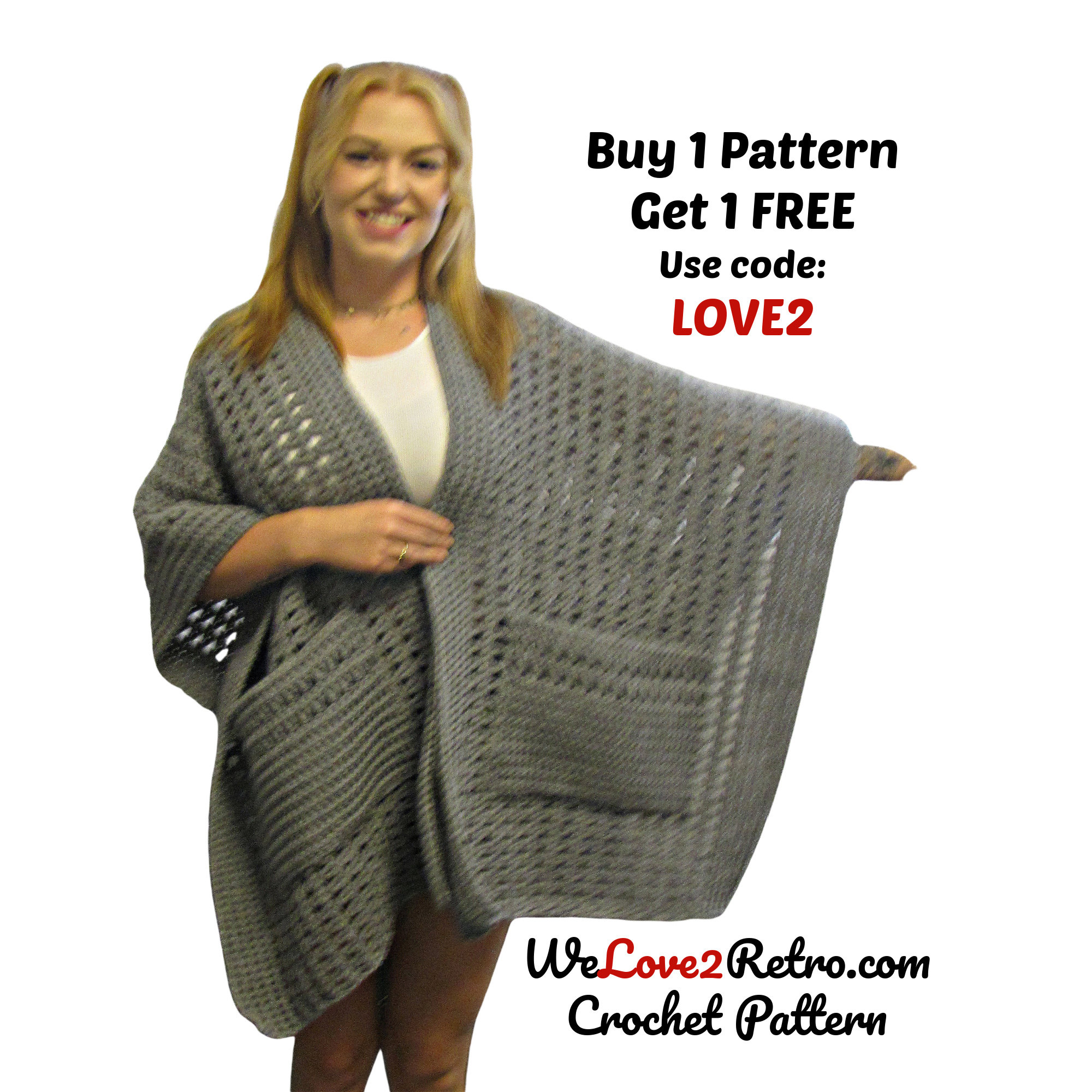 111-2 MY DESIGN Pocket Ruana Crochet PATTERN. Easy Ruana Crochet ...