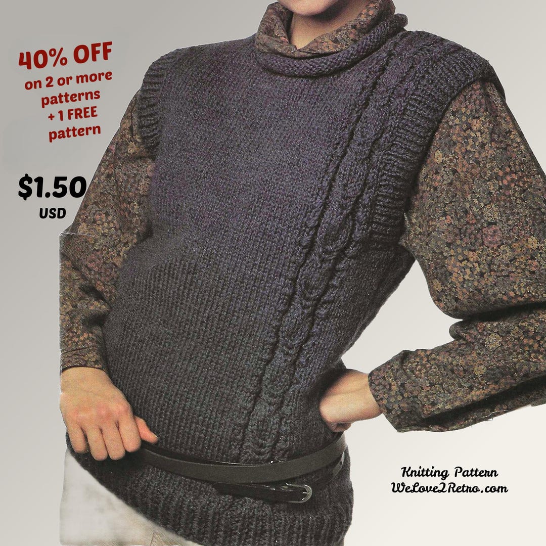Vintage Chunky Knit Vest Pattern + 1 Free Pattern (PDF Download) - Etsy
