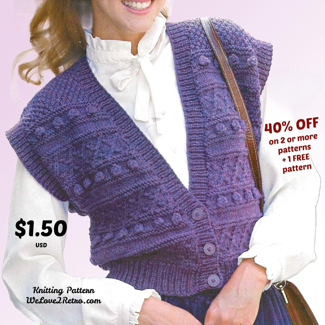 Vintage Chunky Knit Vest Pattern: Boho Sleeveless Cardigan (PDF Pattern ...