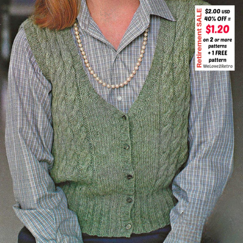 RETIREMENT-SALE*** Cable Knit Vest Pattern • Boho Waistcoat PDF • Retro ...