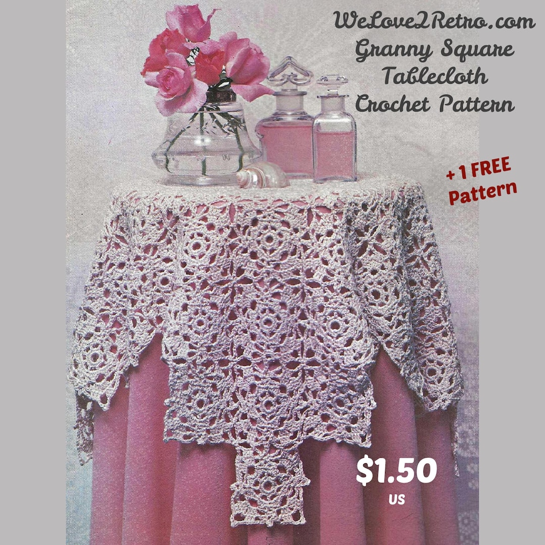 416 Romantic Granny Square Tablecloth Crochet Pattern +1 FREE PATTERN ...