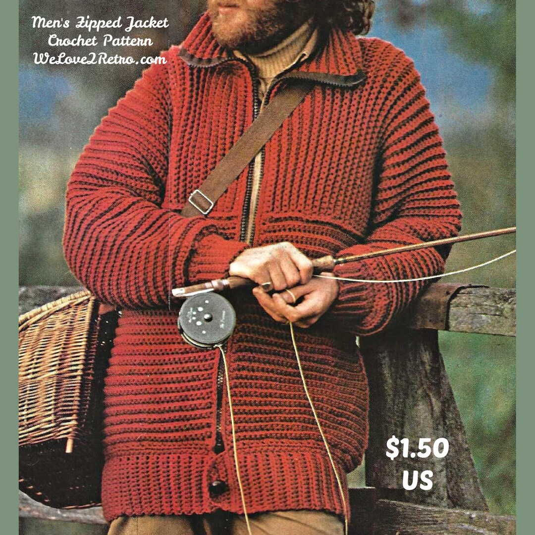 491 Men’s Warm Zipped Jacket Crochet Pattern +1 FREE PATTERN, Crochet ...