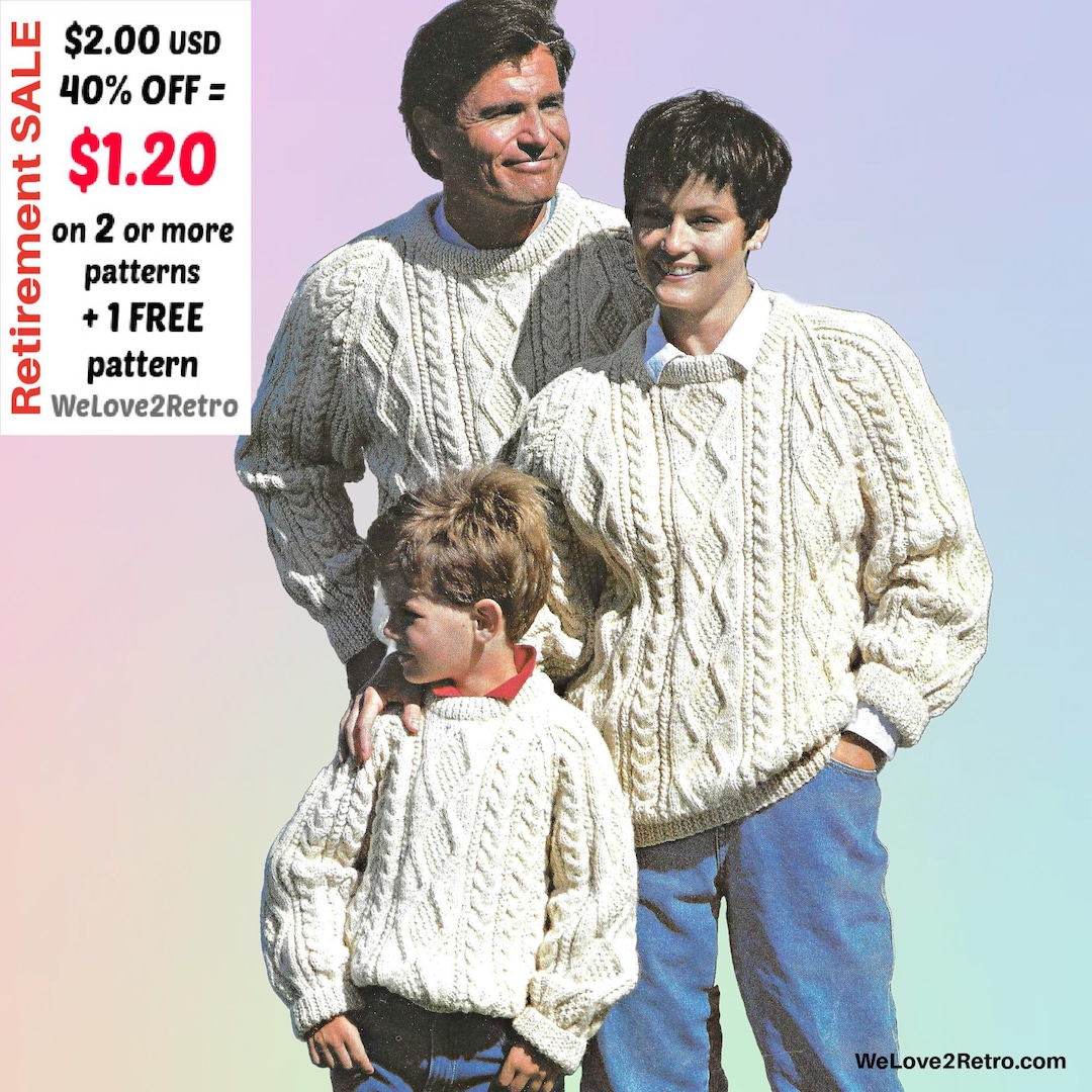 Aran Cable Sweater Knitting - Pattern Vintage Irish Jumper Fisherman ...