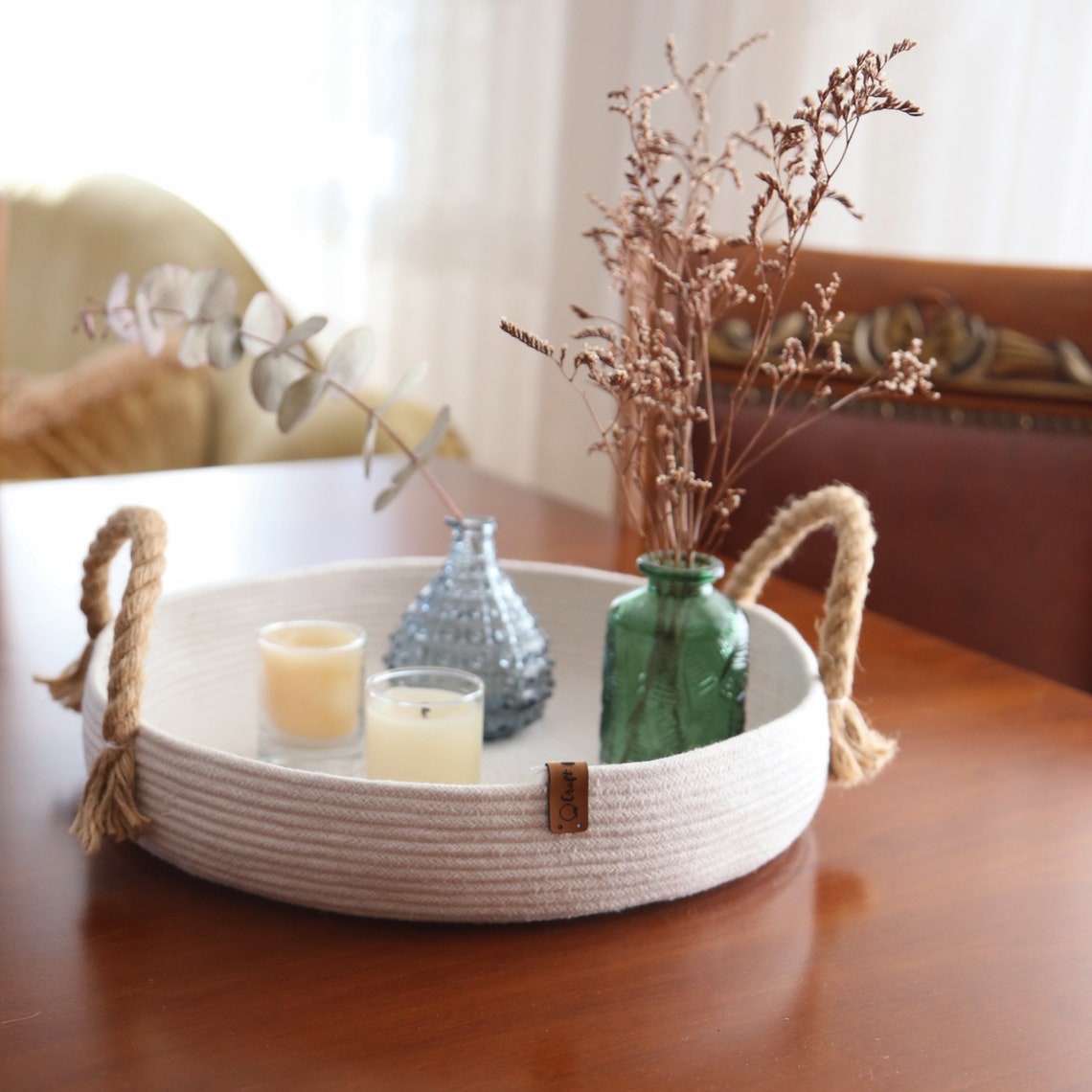 Catch All Tray, White Cotton Rope Trays, Handmade Basket for Livining ...