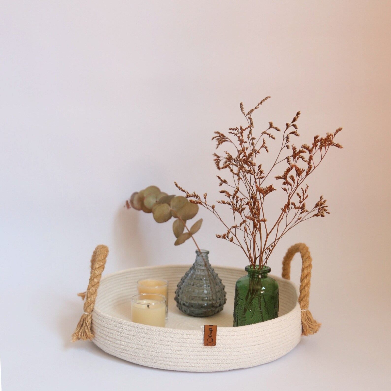 Catch All Tray, White Cotton Rope Trays, Handmade Basket for Livining ...