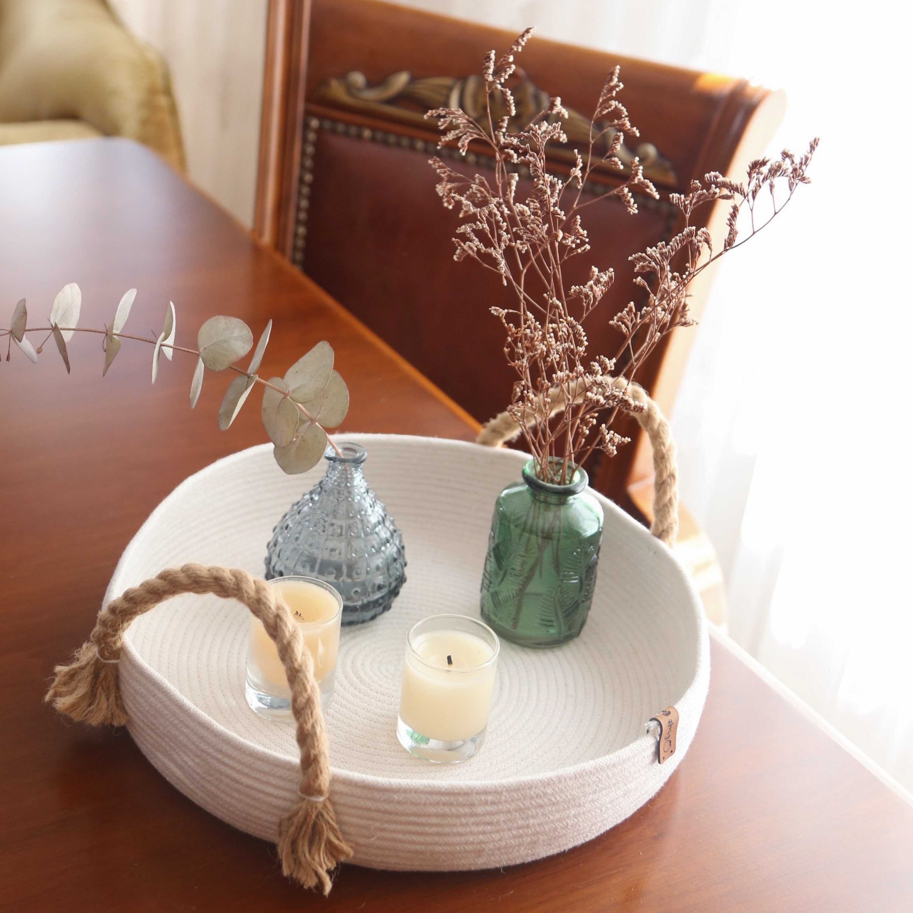 Catch All Tray, White Cotton Rope Trays, Handmade Basket for Livining ...