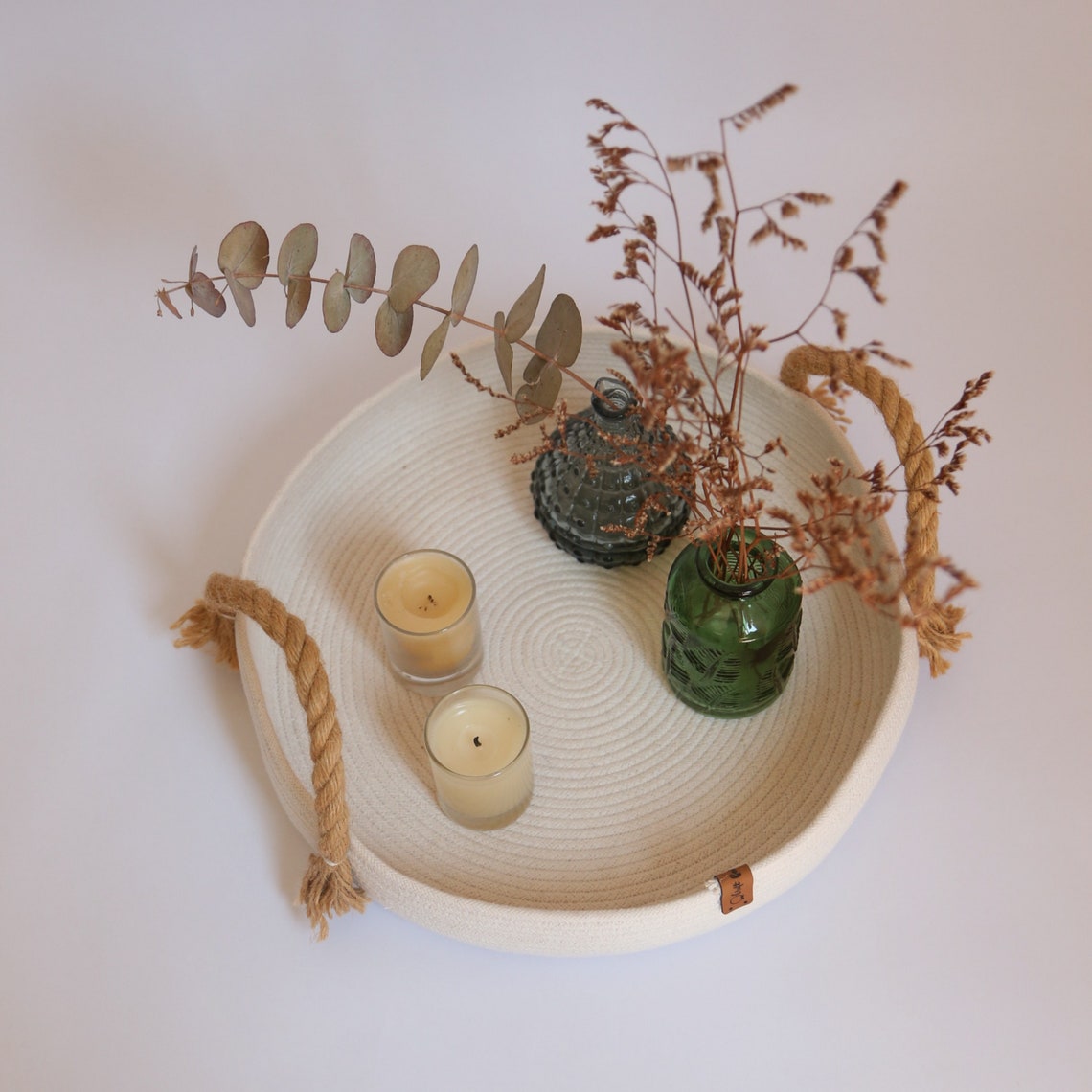 Catch All Tray, White Cotton Rope Trays, Handmade Basket for Livining ...