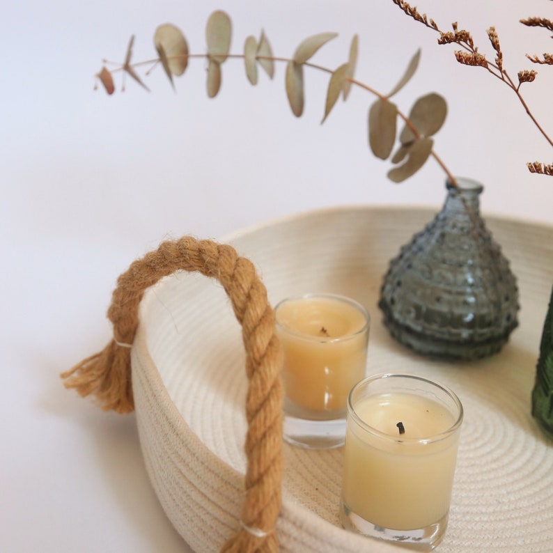 Catch All Tray, White Cotton Rope Trays, Handmade Basket for Livining ...