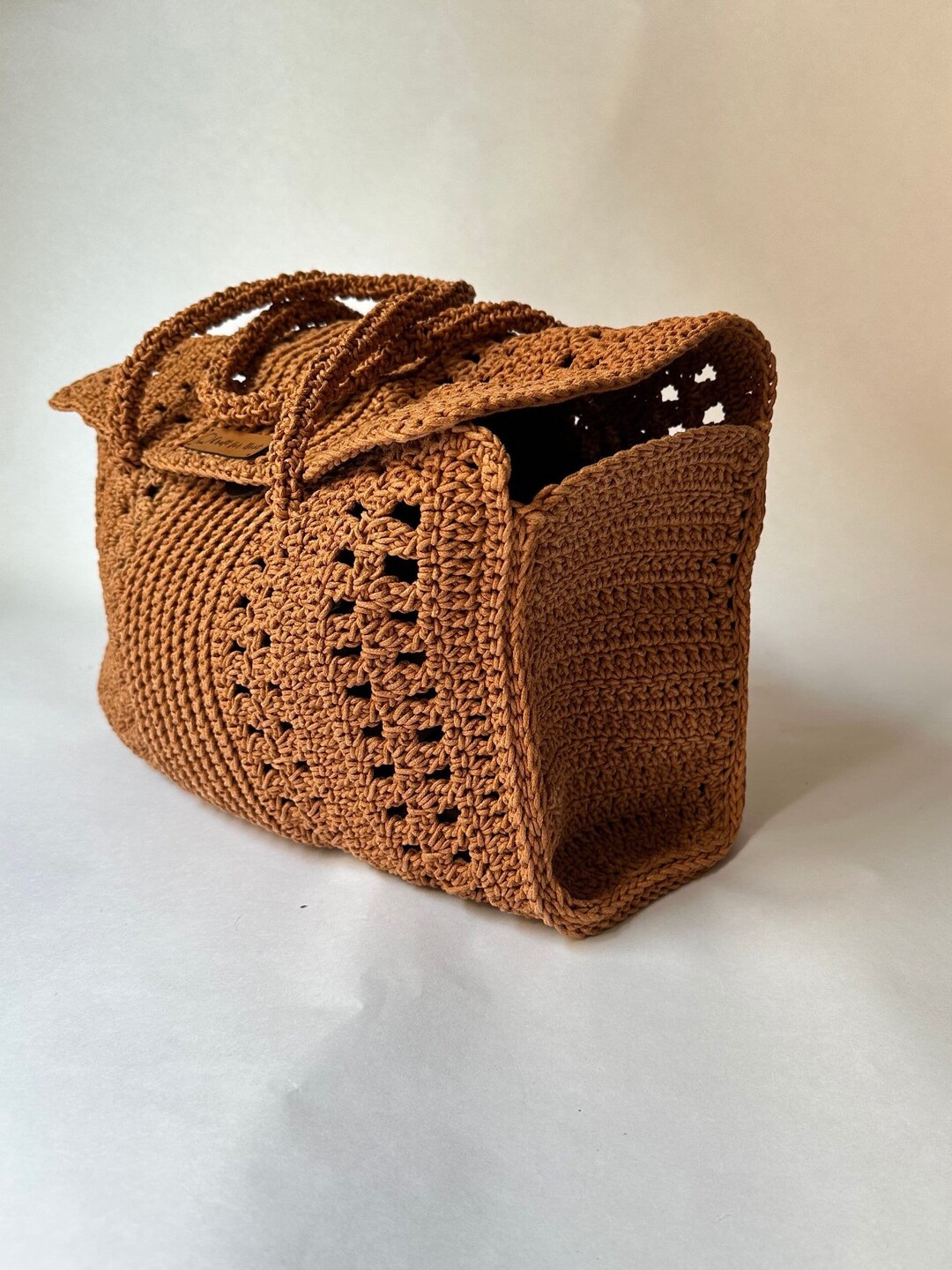 Brown Bag With Woven Patterns, Handmade Luggage Bag, Handknitted Bag ...