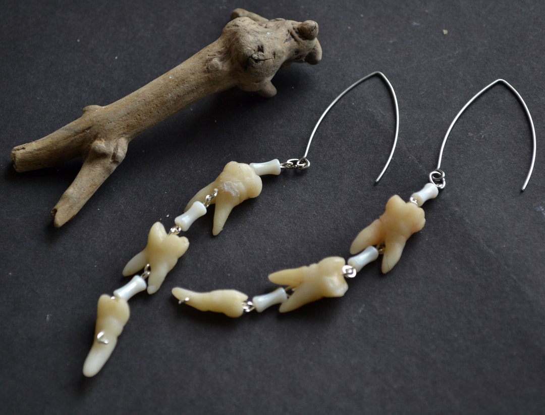 Gothic Teeth Earrings Pair, Dangling Human Tooth, Handmade Molars ...