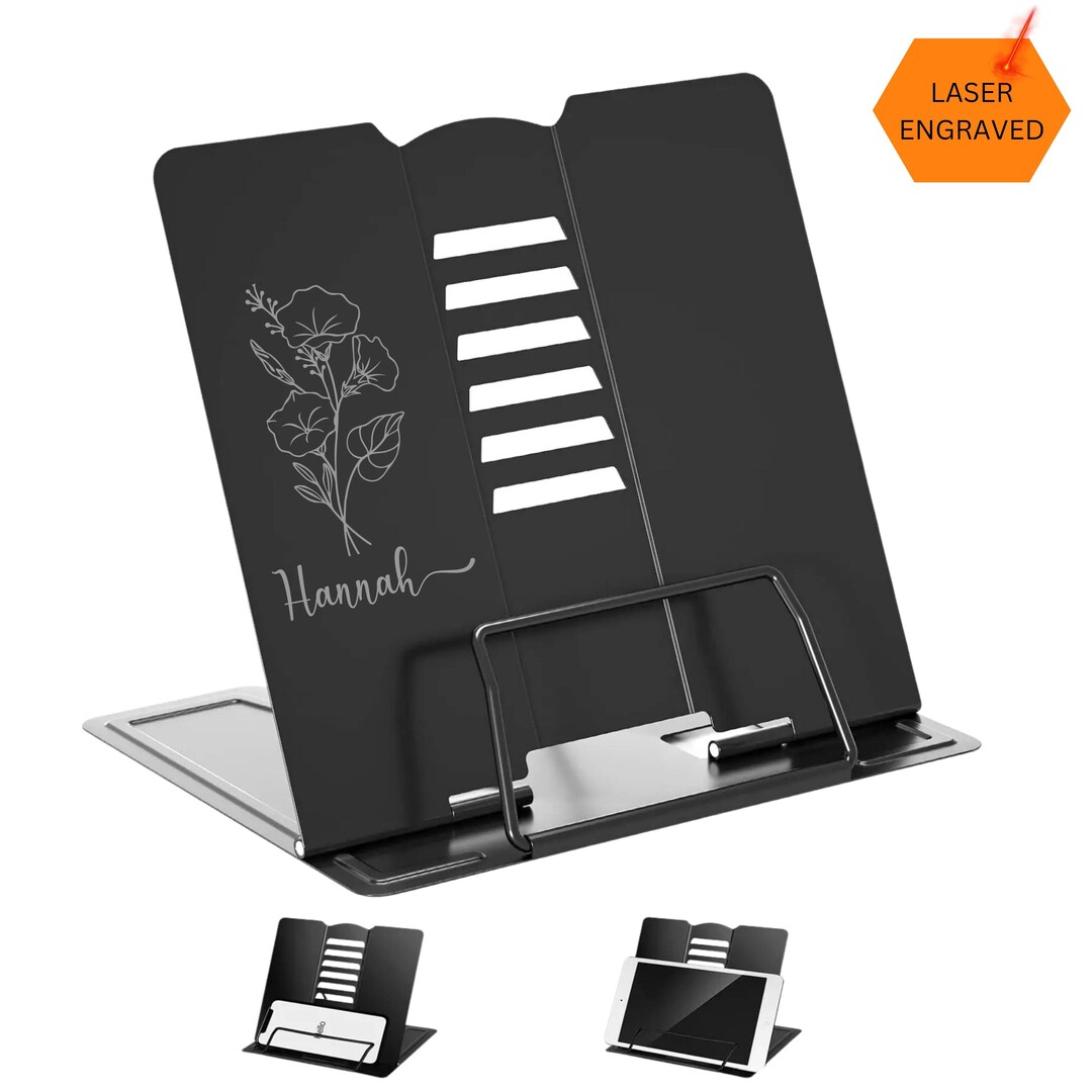 Personalized Metal Book Stand, Custom Engraved Cookbook Holder, Bible ...