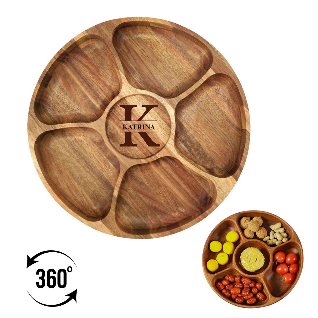 Personalized Rotating Lazy Susan Serving Tray, Custom Acacia Wood ...