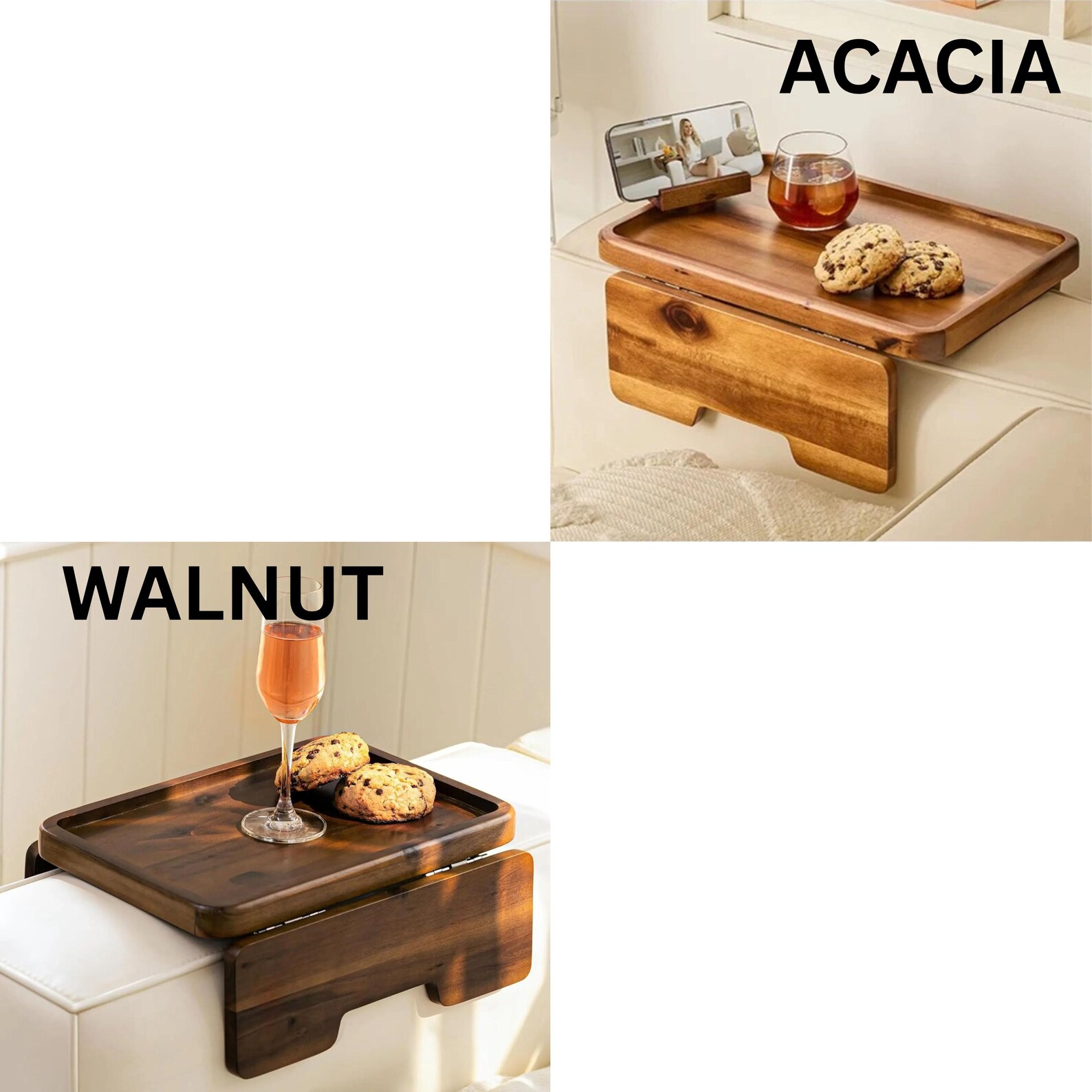 Custom Engraved Wooden Sofa Armrest Tray, Personalized Couch Cup Holder ...