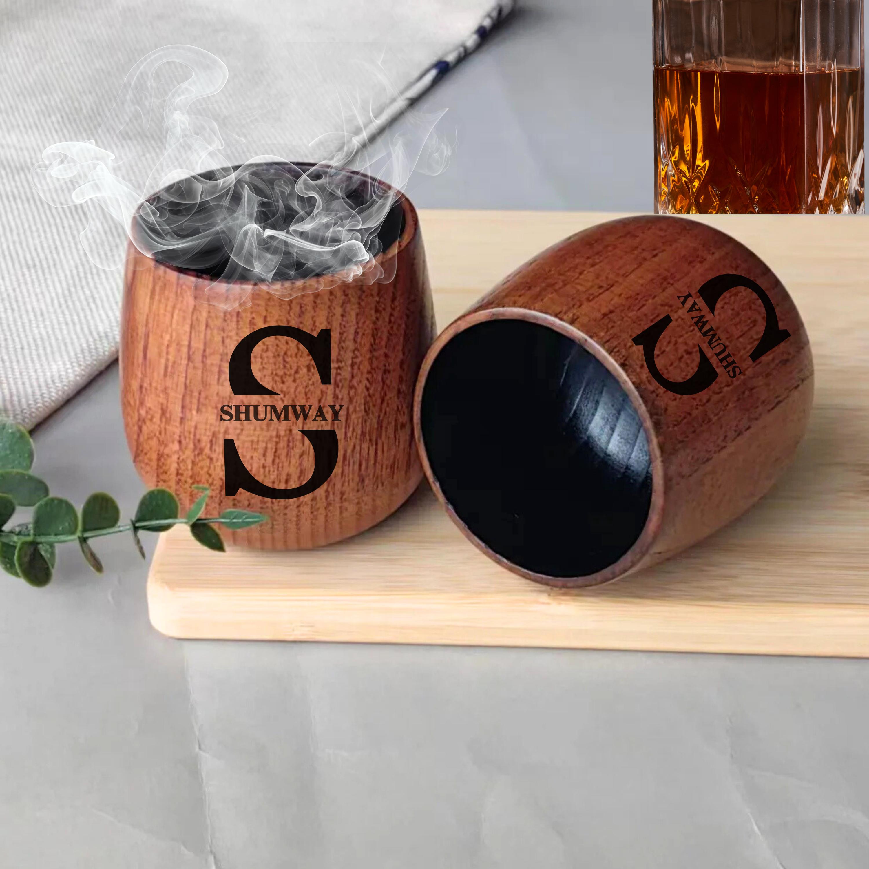 Charred Wooden Bourbon Drinking Cup, Custom Gifts for Men, 10 Oz Wood ...