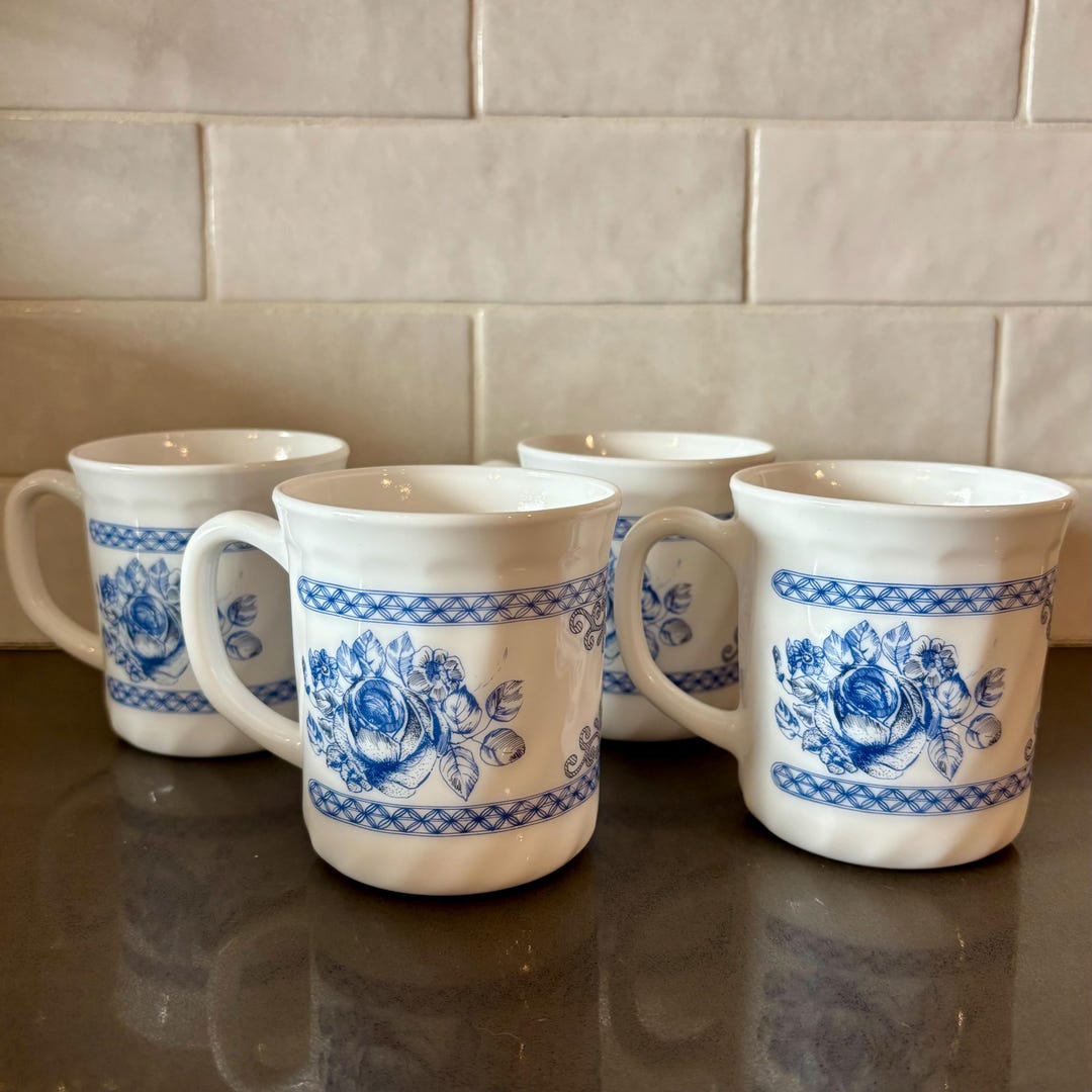 Vintage Arcopal France Blue Honorine Mugs - Set of 4 - Etsy