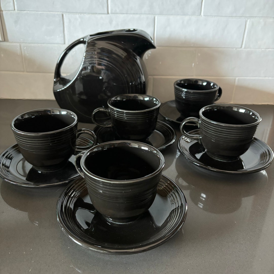 Black Fiestaware Disc Pitcher + Tea Cups + Saucers Set - 11 Pcs Total ...