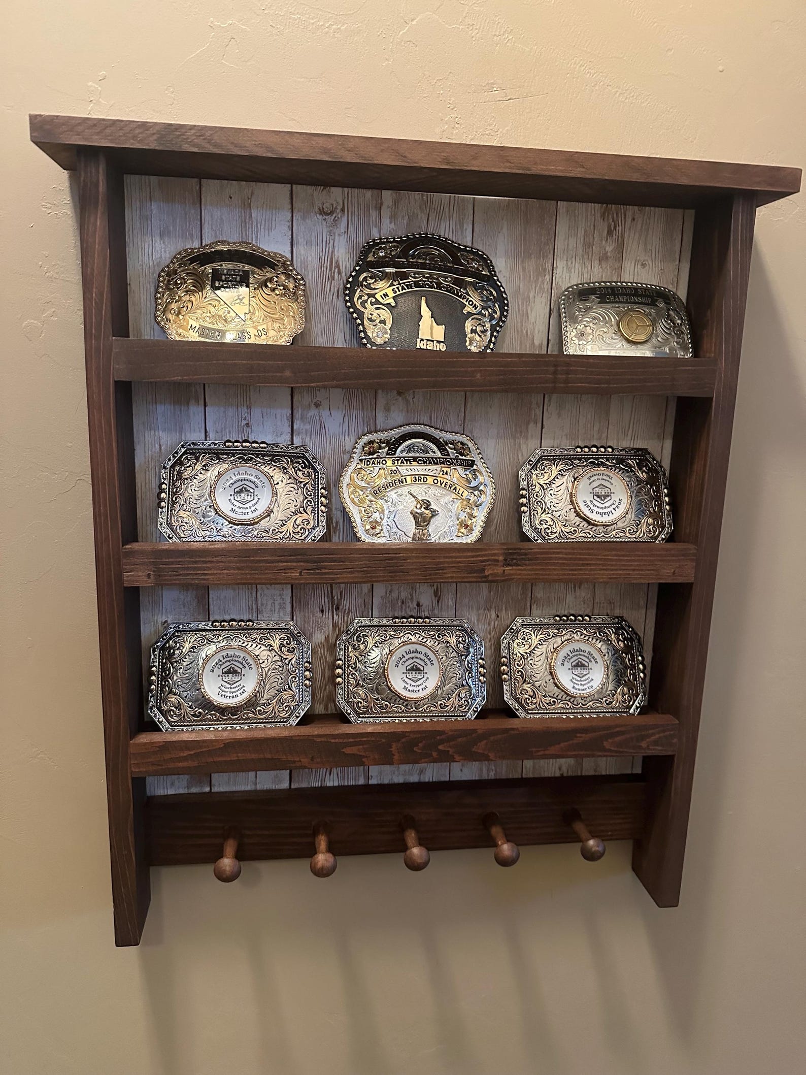 9 Belt Buckle & Ribbon Display 20.5H X 18.25W X 2.5D. Faux Barnwood ...