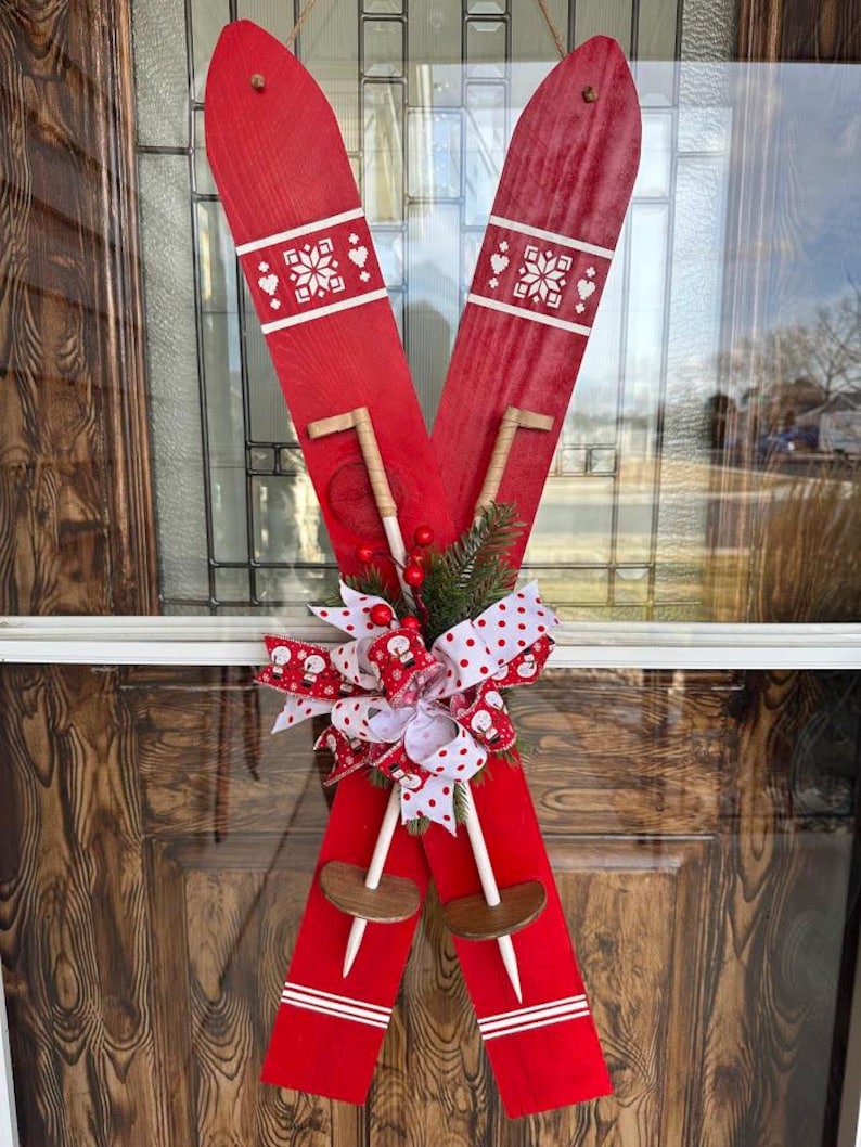 Handmade Wooden Ski Door Hanger: Holiday Winter Decor - Etsy