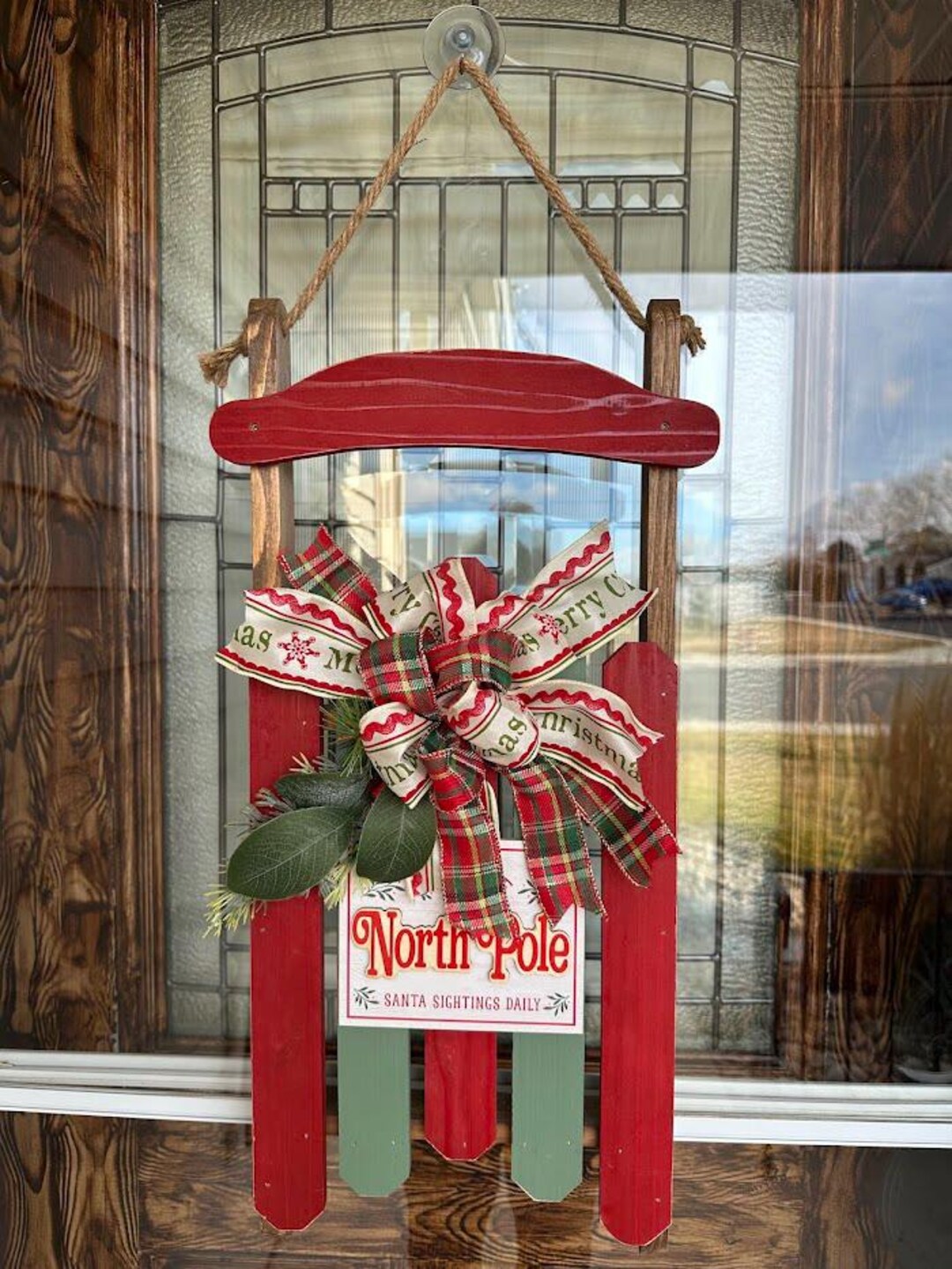 Wooden Sled Door Hanger, Holiday Door Decor, Winter Door Hanger, Sled ...