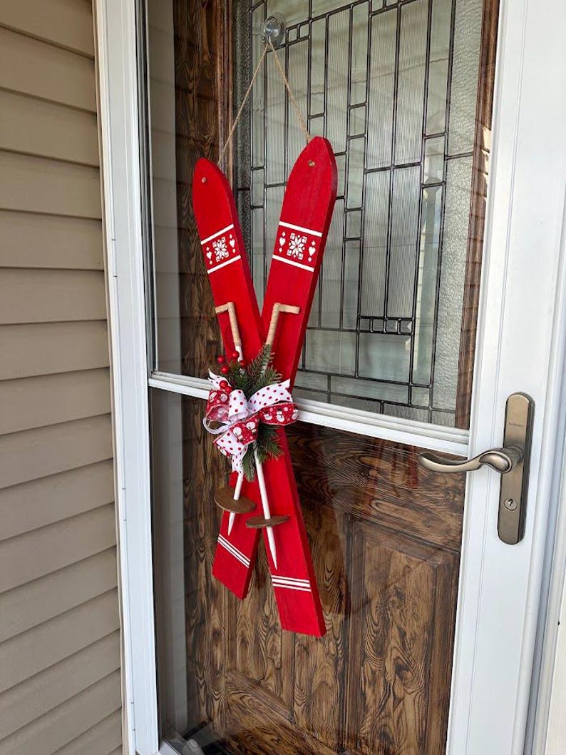 Handmade Wooden Ski Door Hanger: Holiday Winter Decor - Etsy