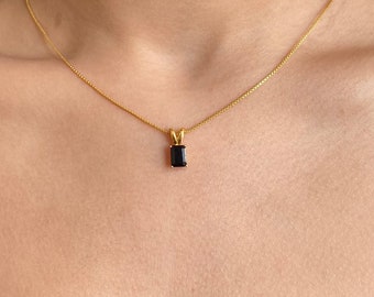 Stunning Rectangle Black Onyx Necklace Simple Crystal Pendant ...