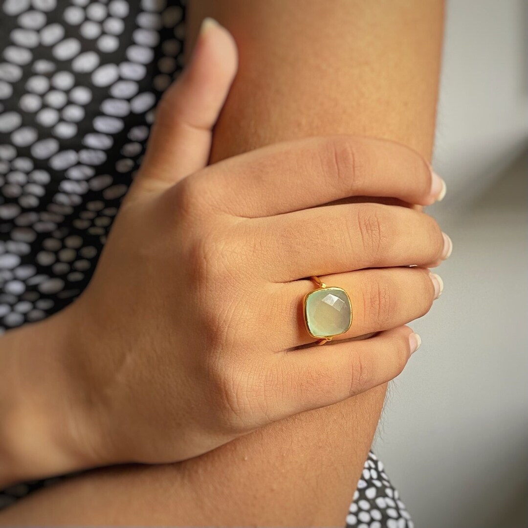Aquamarine Ring Square Gemstone 18K Gold Plated - Etsy