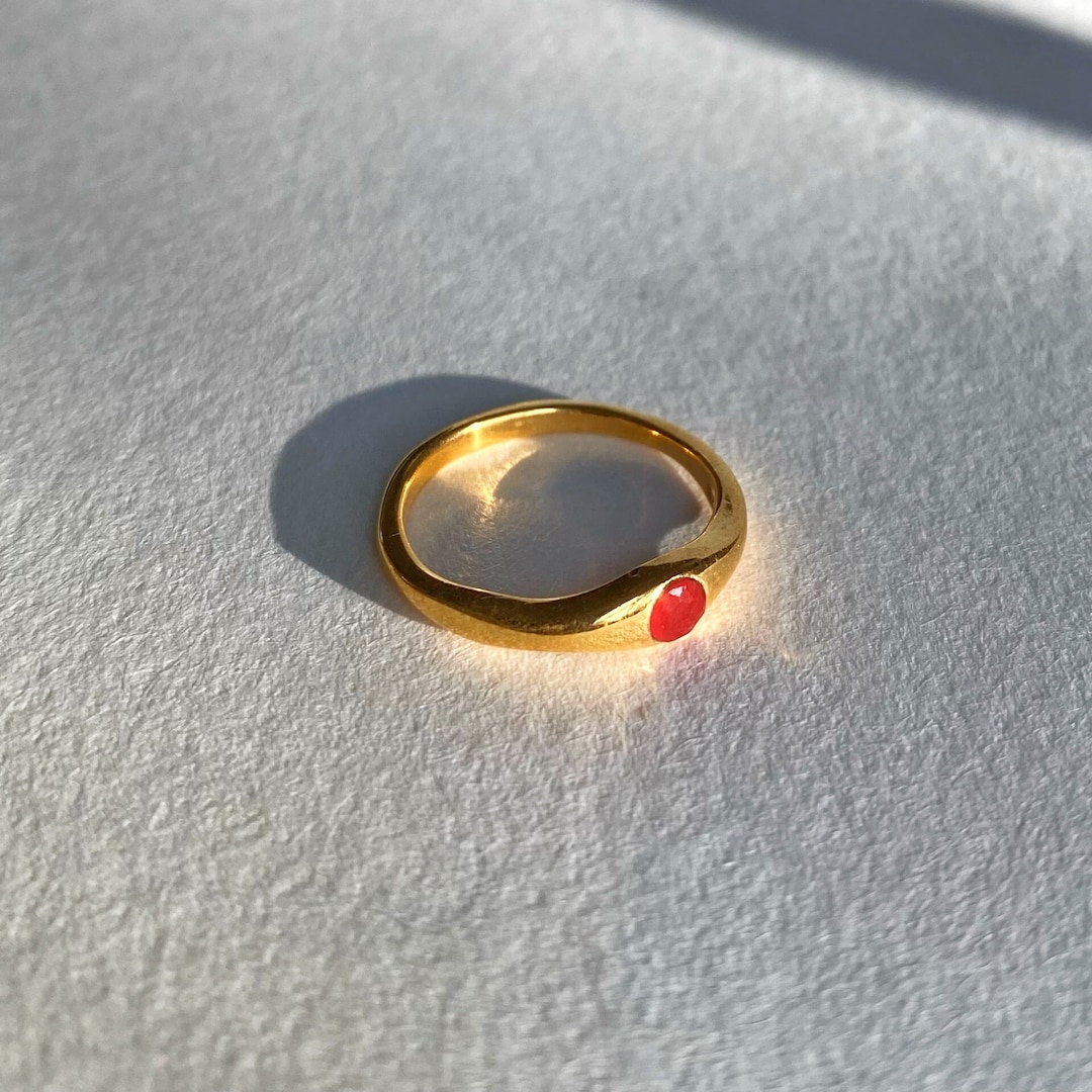 Red Jade Ring Spotlight Gemstone 18K Gold Plated - Etsy