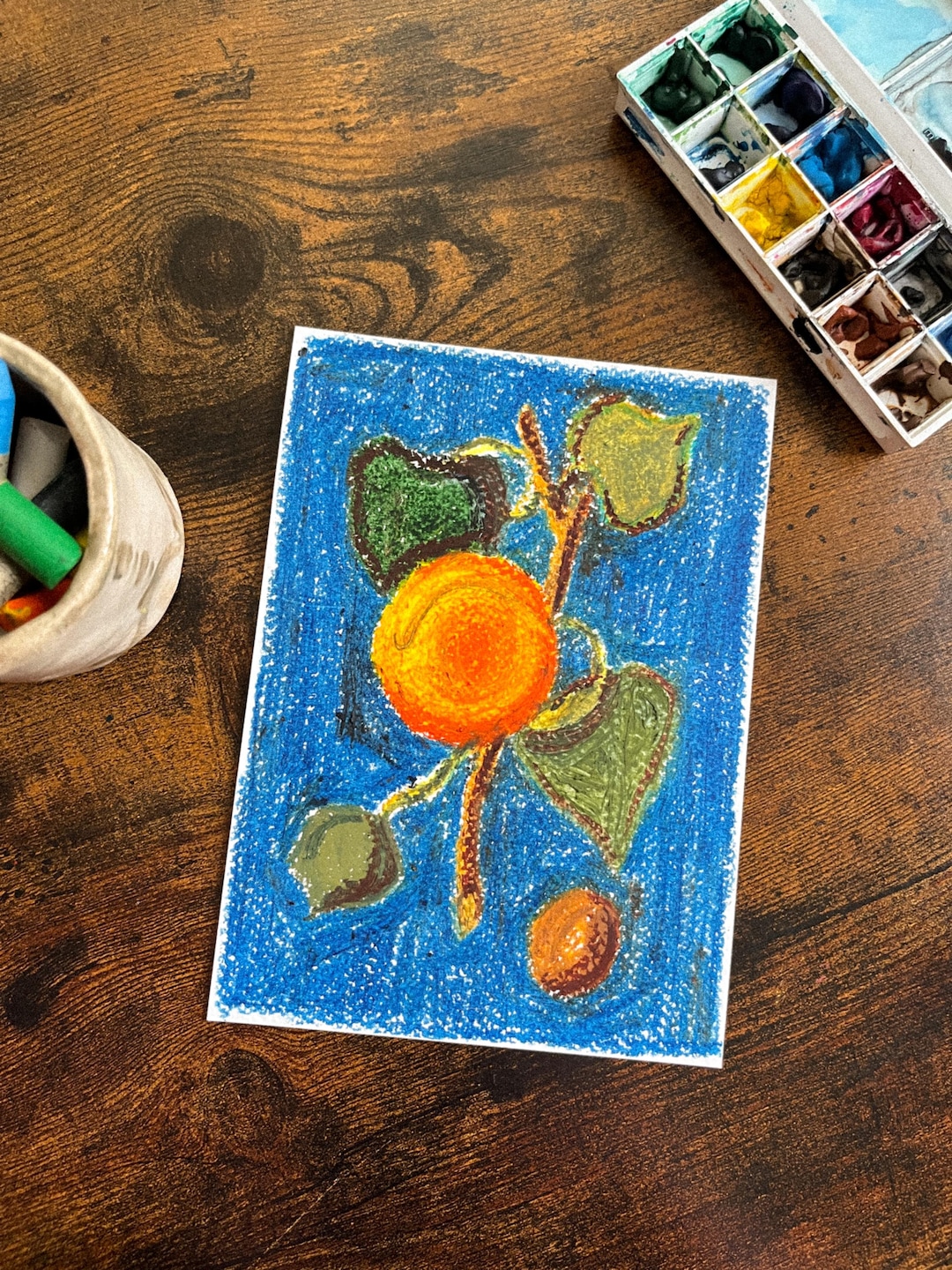 Original Drawing in Oil Pastel and Wax, Apricot - Etsy UK