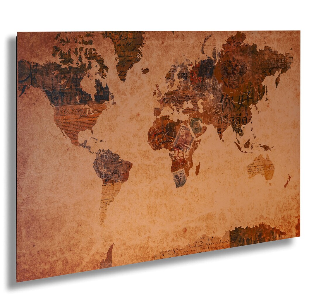 Vintage Collage Style World Map, Large Poster, Photo Remake, Wall Hang ...