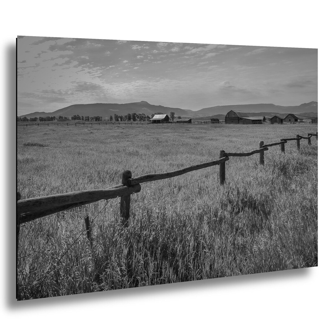 Mormon Row Print, Wyoming Landscape, Rustic Wooden Fence, Black and ...