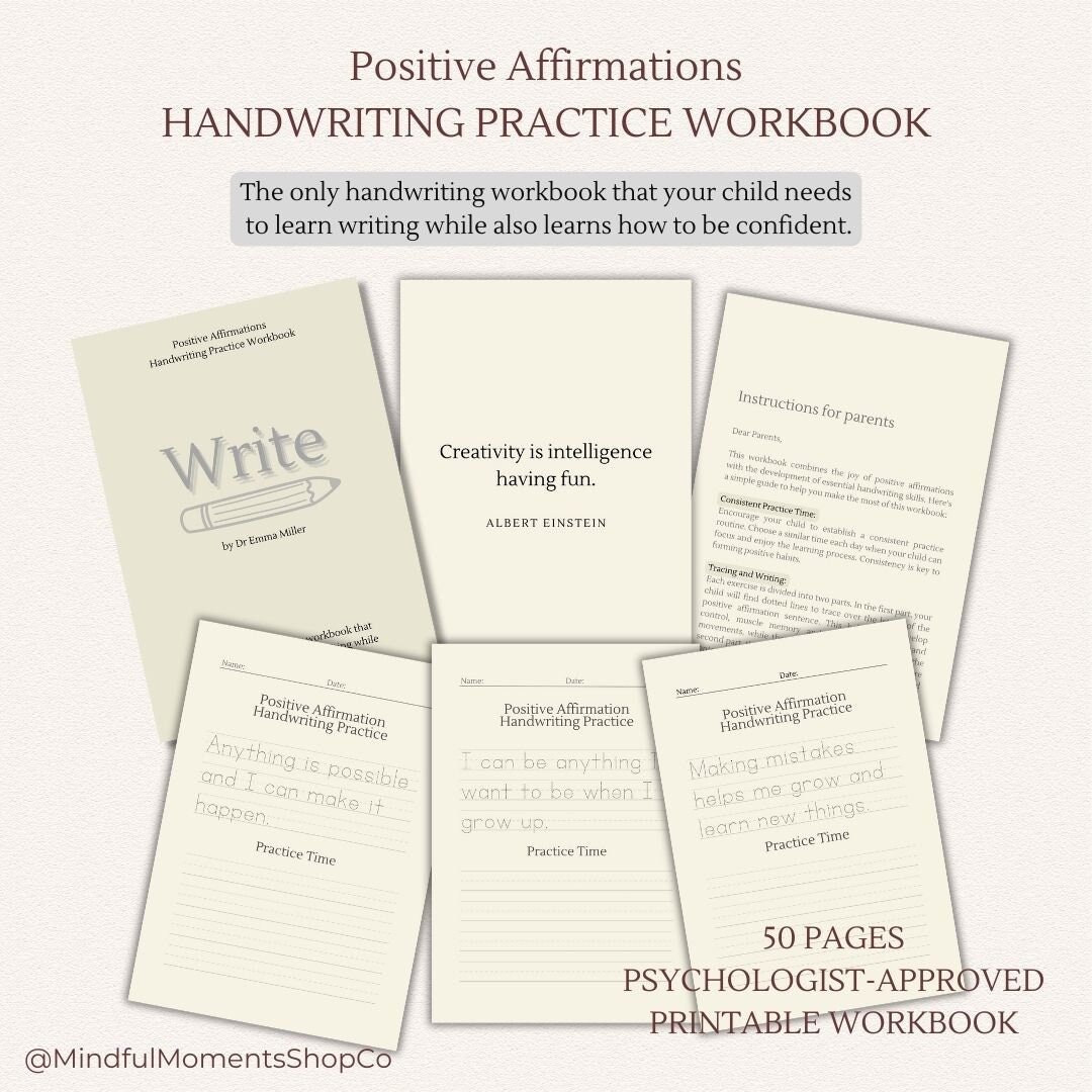 Printable Kids Handwriting Practice Workbook With Positive Affirmations ...