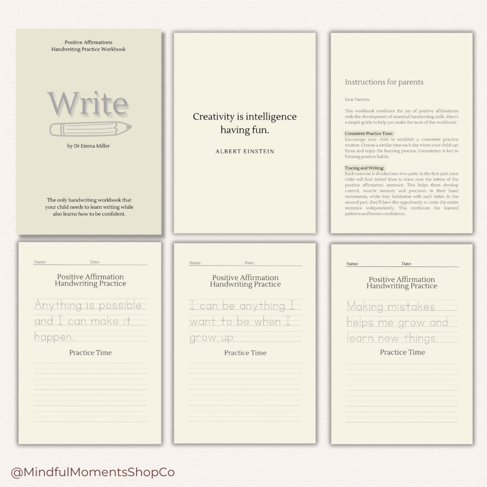 Printable Kids Handwriting Practice Workbook With Positive Affirmations ...