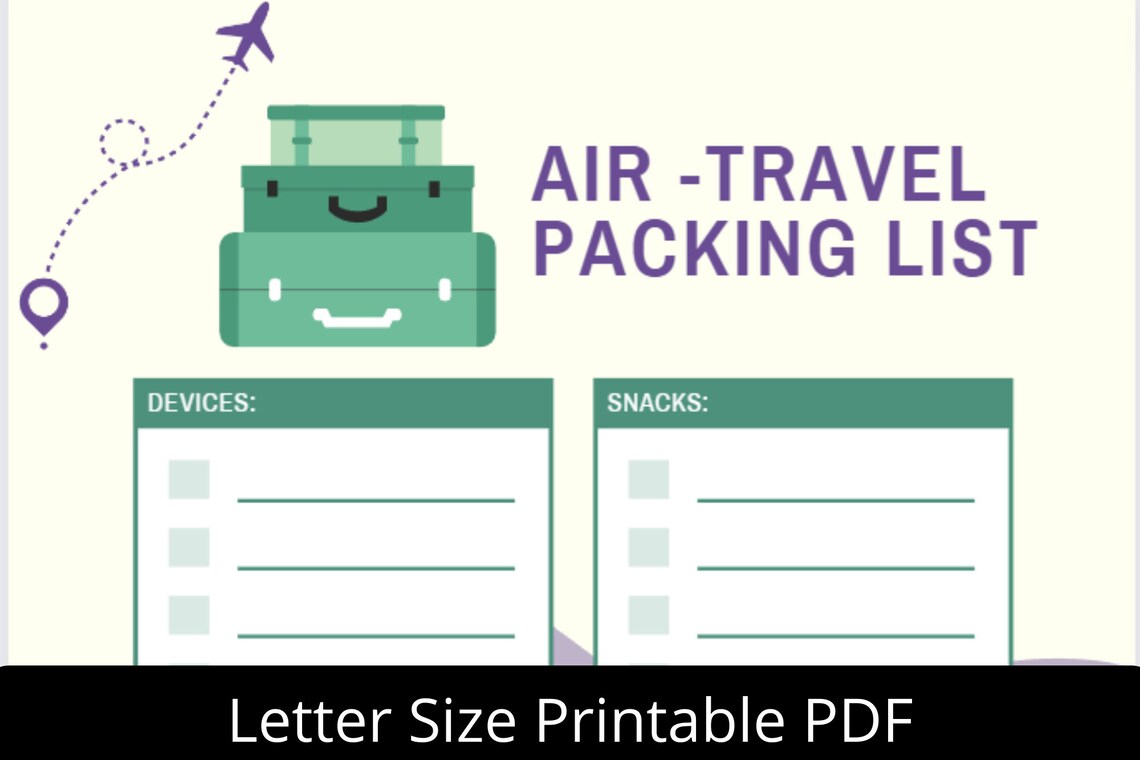 Air Travel Packing List - Flight Packing List - Vacation Packing List ...
