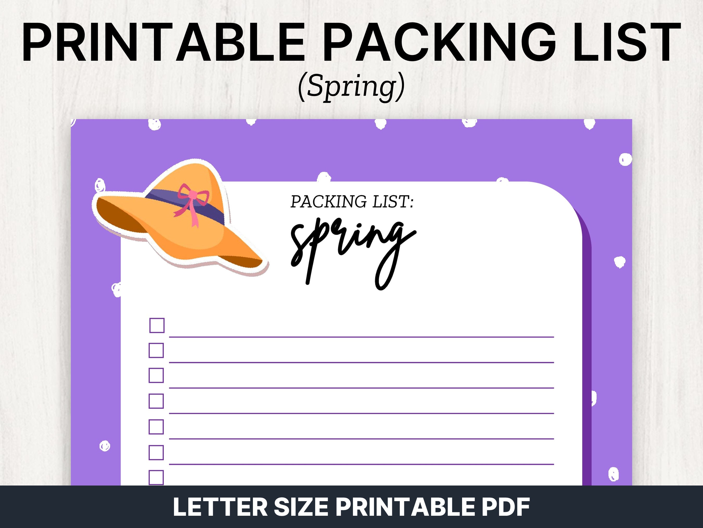 Spring Packing List Travel Packing List Vacation Packing List Printable ...