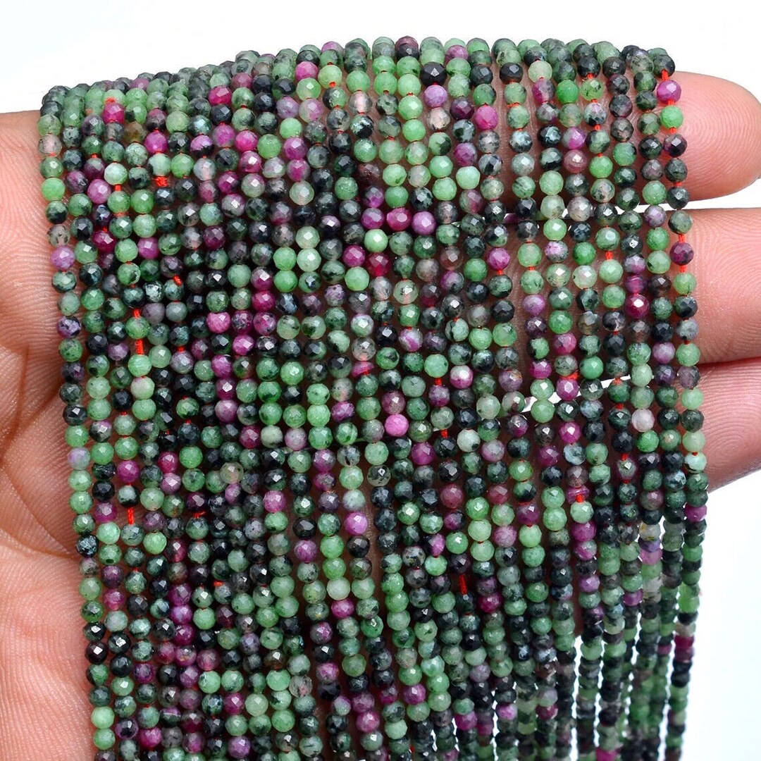 Natural Ruby Zoisite Round Rondelle Israel Cut Beads 3mm 4mm Beads Faceted Rondell Rosary Chain ...