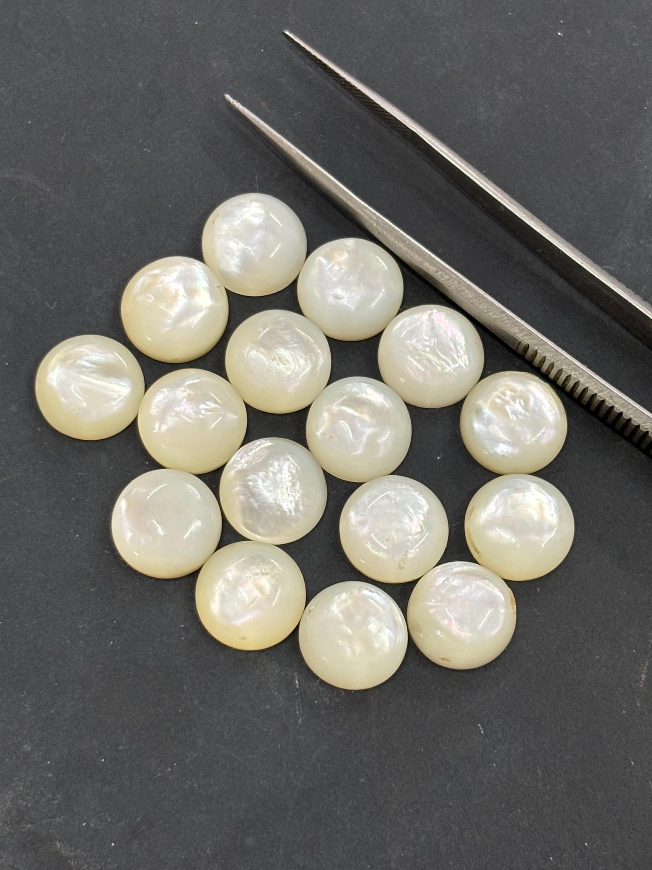 Natural Mother of Pearl Round Flat Back Loose Calibrated Cabochons 3,4 ...