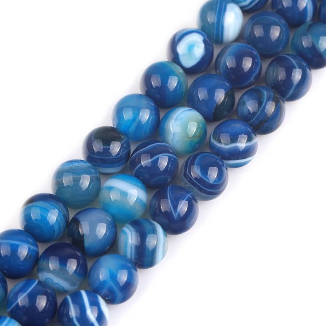 Natural Botswana Banded Agate Blue Color Round Beads Jewelry Making ...